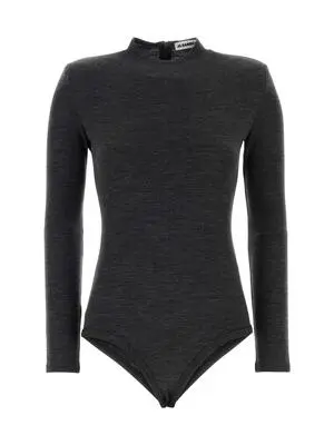 JIL SANDER Charcoal Wool Bodysuit - Gray