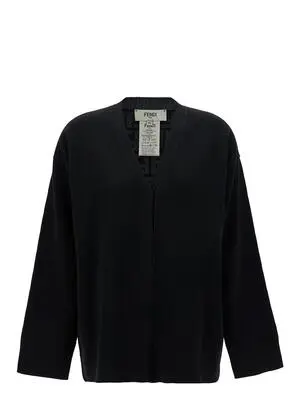 Fendi Fendi Women Black Reversible Cardigan With Jacquard Ff Motif In Knit Woman Multicolor
