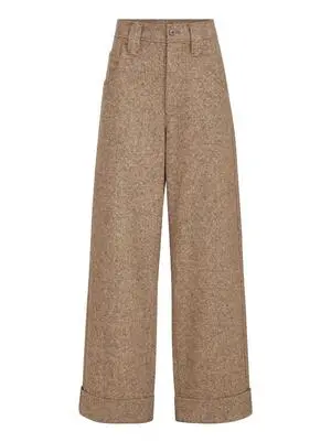 Brunello Cucinelli Wide Leg Wool Pants - Multicolor