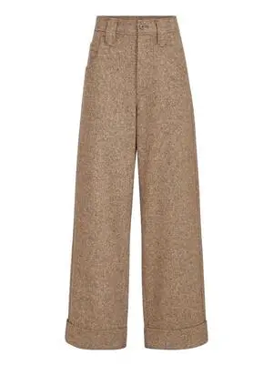 Brunello Cucinelli Wide Leg Wool Pants - Multicolor