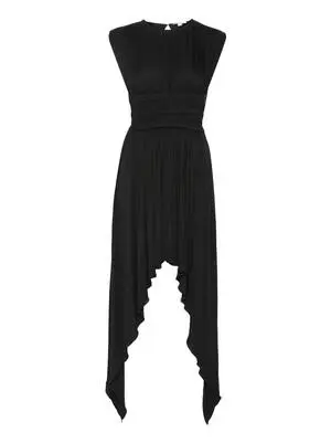 Alaïa Sleeveless Shirred Keyhole Back Handkerchief Hem Dress - Black