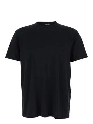 TOM FORD Crew Neck T-shirt With Logo Embroidery On The Front In Cotton Blend For - Black