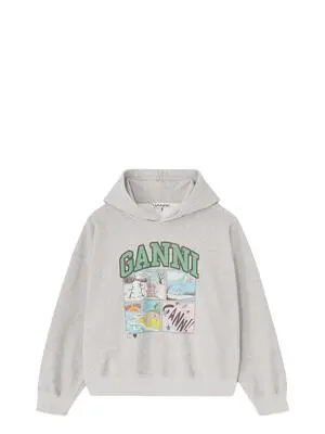 GANNI Organic Cotton Logo Hoodie - Gray