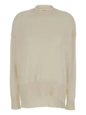 JIL SANDER Beige Ribbed Pullover In Cashmere - Multicolor