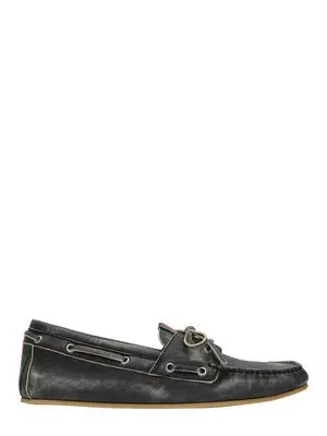 Gucci Leather Boat Shoes With Washed Effect - Black