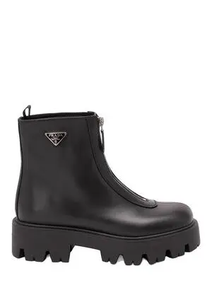 Prada Leather Zipper Booties - Multicolor