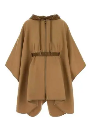 Moncler MONCLER Wool Blend Hooded Cape Brown