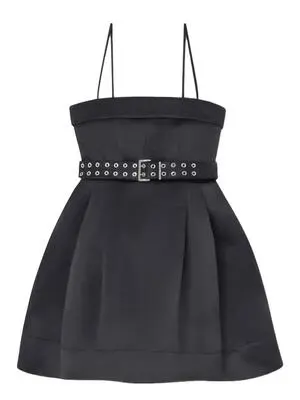 GANNI Square Neck Belted A-line Cocktail Dress - Black