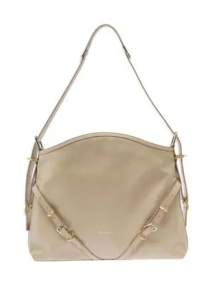 Givenchy Voyou' Beige Shoulder Bag With Embossed Logo In Smooth Leather - Multicolor