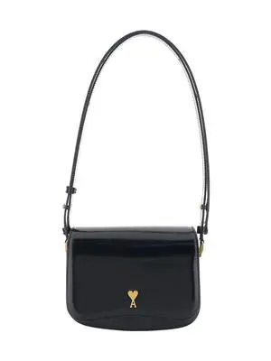 AMI Paris Ami Paris Women 'Paris Paris' Black Shoulder Bag With Adjustable Strap And Adc Plate On Front In Leather For Women Multicolor