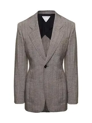Bottega Veneta Grey Single-breasted Slim-fitted Jacket With Single Button In Viscose Blend - Multicolor