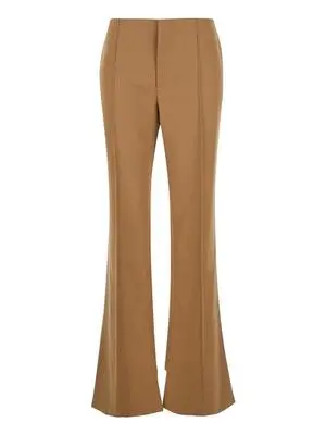 Chloé Beige Flared Pants With Asymmetric Hem In Grain De Poudre Wool - Multicolor