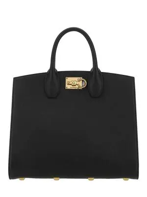 FERRAGAMO Salvatore Leather The Studio Handbag - Black