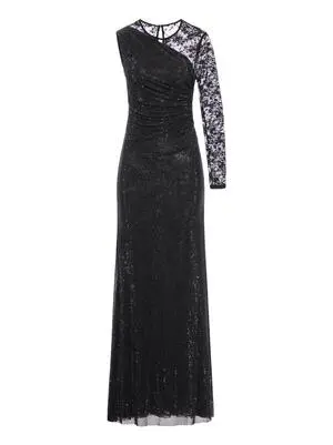 SELF-PORTRAIT Rhinestone And Lace Sleeve Dress - Black