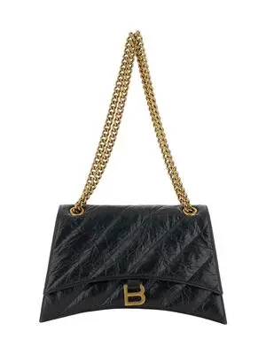Balenciaga Crush M' Black Crossbody Bag With B Logo In Crush Quilted Leather - Multicolor