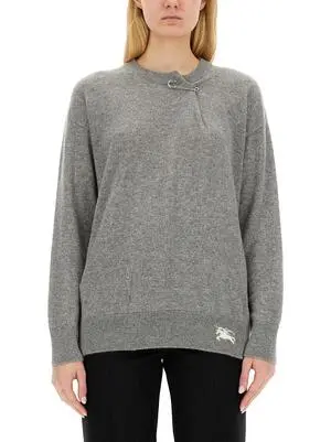 Burberry Cashmere Sweater With Kilt Pin - Gray