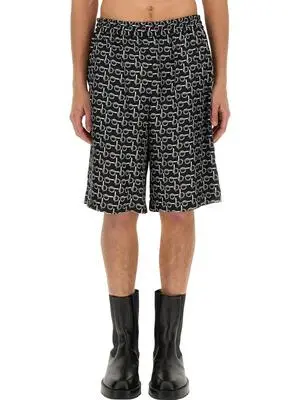 Burberry Burberry Monogram-Print Silk Bermuda Shorts Black
