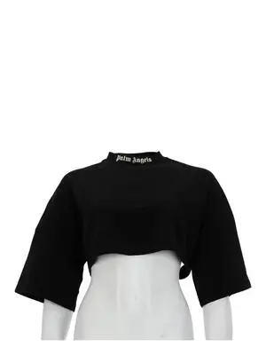 Palm Angels Cropped T-shirt With Logo - Black