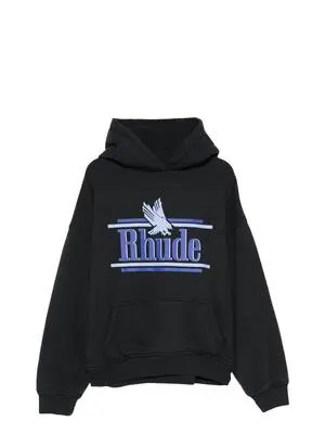 Rhude Eagle Motif Logo Print Hoodie - Black