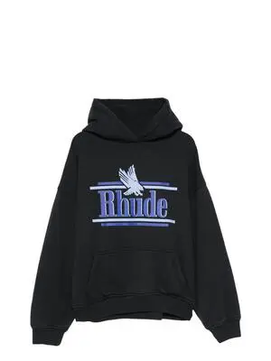 R H U D E Rhude Eagle Motif Logo Print Hoodie - Black