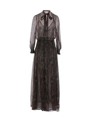 Saint Laurent Semi-sheer Lavallière Maxi Dress In Lurex Paisley - Brown