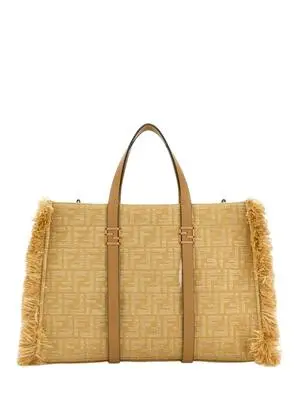 Fendi Embroidered Canvas Raffia Summer Shopping Bag - Multicolor