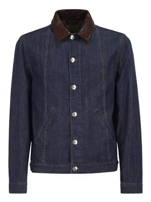 Brunello Cucinelli Lightweight Denim Jacket With Leather Collar - Multicolor