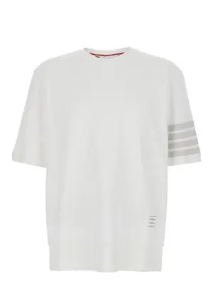 Thom Browne Thom Browne Men White T-Shirt With Classic Collar And 4-Bar Detail On Sleeve In Cotton For Men Multicolor