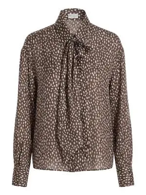 Brunello Cucinelli Silk Bow Collar Blouse - Multicolor