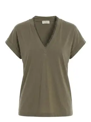 Brunello Cucinelli T-shirt With `precious` Neckline - Multicolor