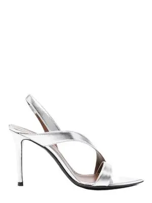 GIUSEPPE ZANOTTI Calf Leather Crossover Strap Slingback Stiletto Pumps - Silver