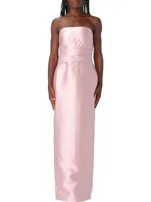 Solace London Strapless Satin Long Gown With Slit - Pink