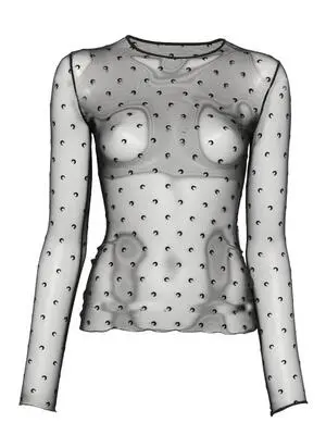 MARINE SERRE Moon Print Sheer Mesh Top - Black