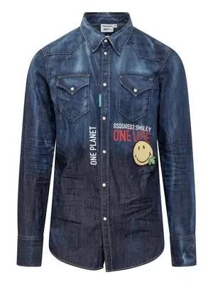 Dsquared2 X Smiley Denim Shirt - Blue