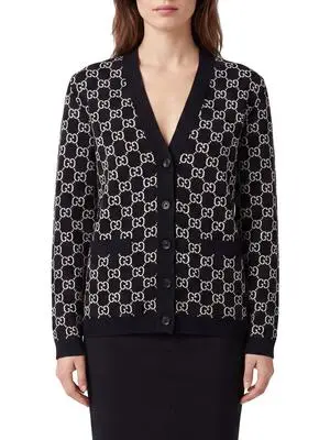 Gucci V-neck Wool Cardigan With Gg Monogram - White