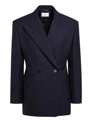Saint Laurent Navy Double-breasted Jacket In Wool - Blue