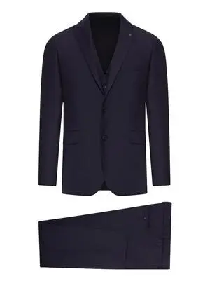 Tagliatore Bruce Tailored Wool Suit With Vest - Blue