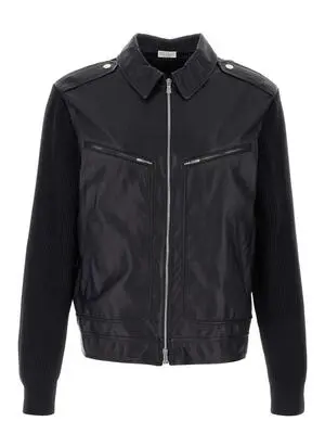 Brunello Cucinelli Leather And Knit Jacket - Blue