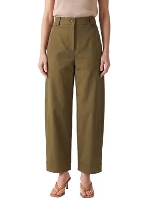 Max Mara Adorni High-Waisted Wide-Leg Cotton Trousers Brown
