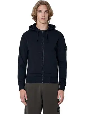Stone Island Zip-up Hoodie With Sleeve Patch - Black