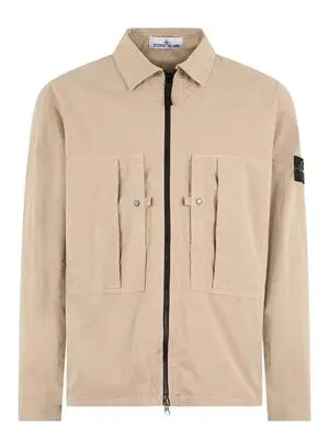 Stone Island Cotton Zip Up Shirt Jacket - Cream
