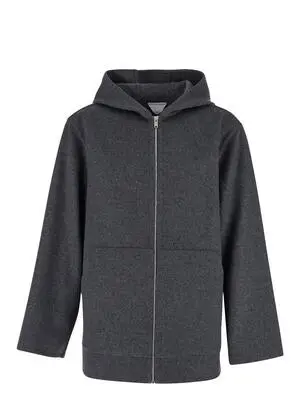 Bottega Veneta Grey Coat With Fixed Hood And Front Zip Closure In Wool - Multicolor