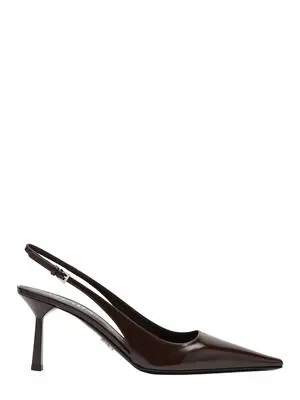 Prada Burnt Leather Slingback Pumps - Brown