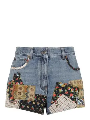 Valentino Garavani Cotton Patchwork Shorts - Blue