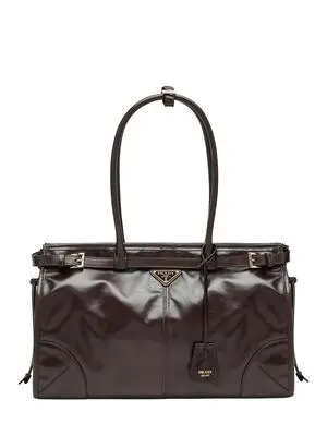 Prada Bonnie Large Leather Handbag In Dark - Brown