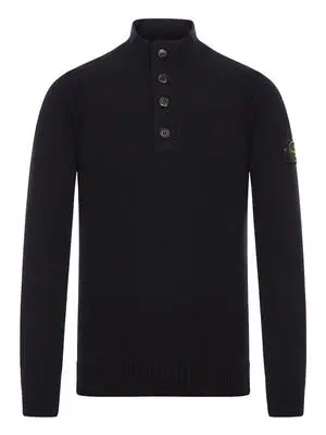 Stone Island STONE ISLAND Regular Fit Sweater With Short Zip And Fake Buttons Black