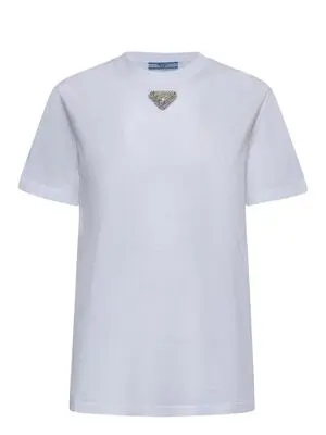 Prada Rhinestone Embellished Cotton T-shirt - Multicolor
