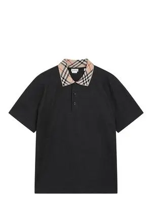 Burberry Dark Grey Polo Shirt With Check Collar - Gray