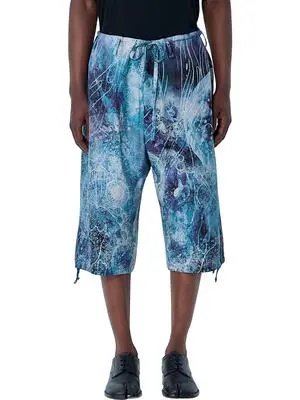 Yohji Yamamoto Drawstring Cropped Shorts - Blue
