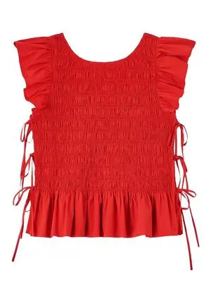 GANNI Organic Cotton Smocked Top - Multicolor